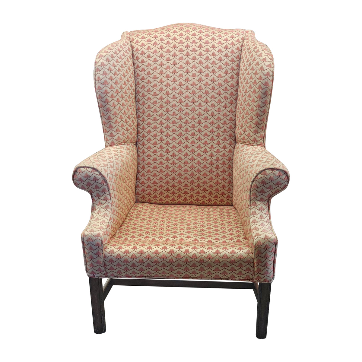 Vintage Mahogany Wing Chairs Custom Coral Brocade Upholstery – ATTIC ...